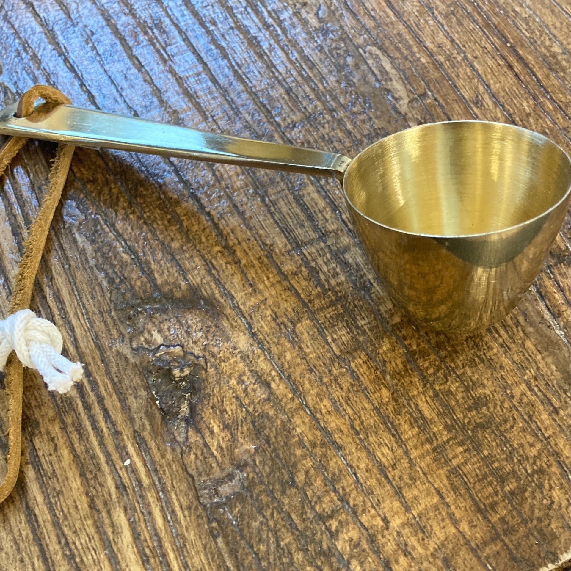 Brass Coffee Scoop with Leather Strap | The Savory Gourmet Market