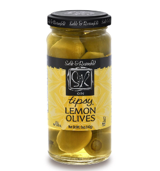 Tipsy Gin Lemon Stuffed Olives - Sable & Rosenfeld | The Savory Gourmet
