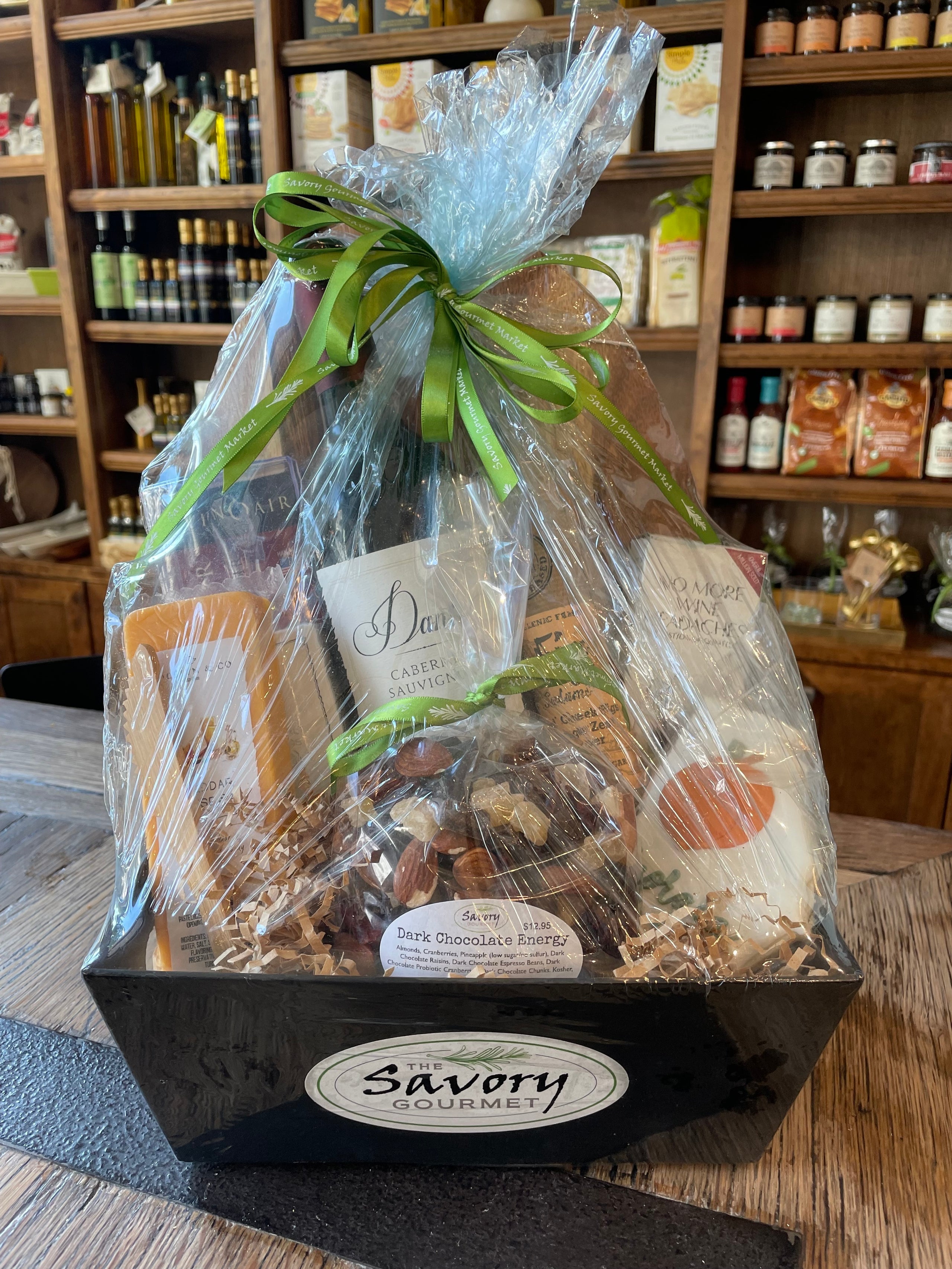 Large Gift Basket with Red Wine, Cheese + Chocolate | The Savory ...